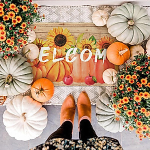 Alishomtll Fall Doormat, Autumn Thanksgiving Decoration Pumpkin Door Mat, Non-Slip and Washable Welcome Fall Decorative Door Mat, Indoor Outdoor 18 x 30 Inch