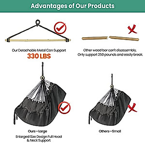 PUREKEA Oversized Hammock Chair with Hanging Hardware Kit, Swing Chair for Indoor & Outdoor, Max 250 Lbs, Include Carry Bag & Two Soft Seat Cushions (Grey)