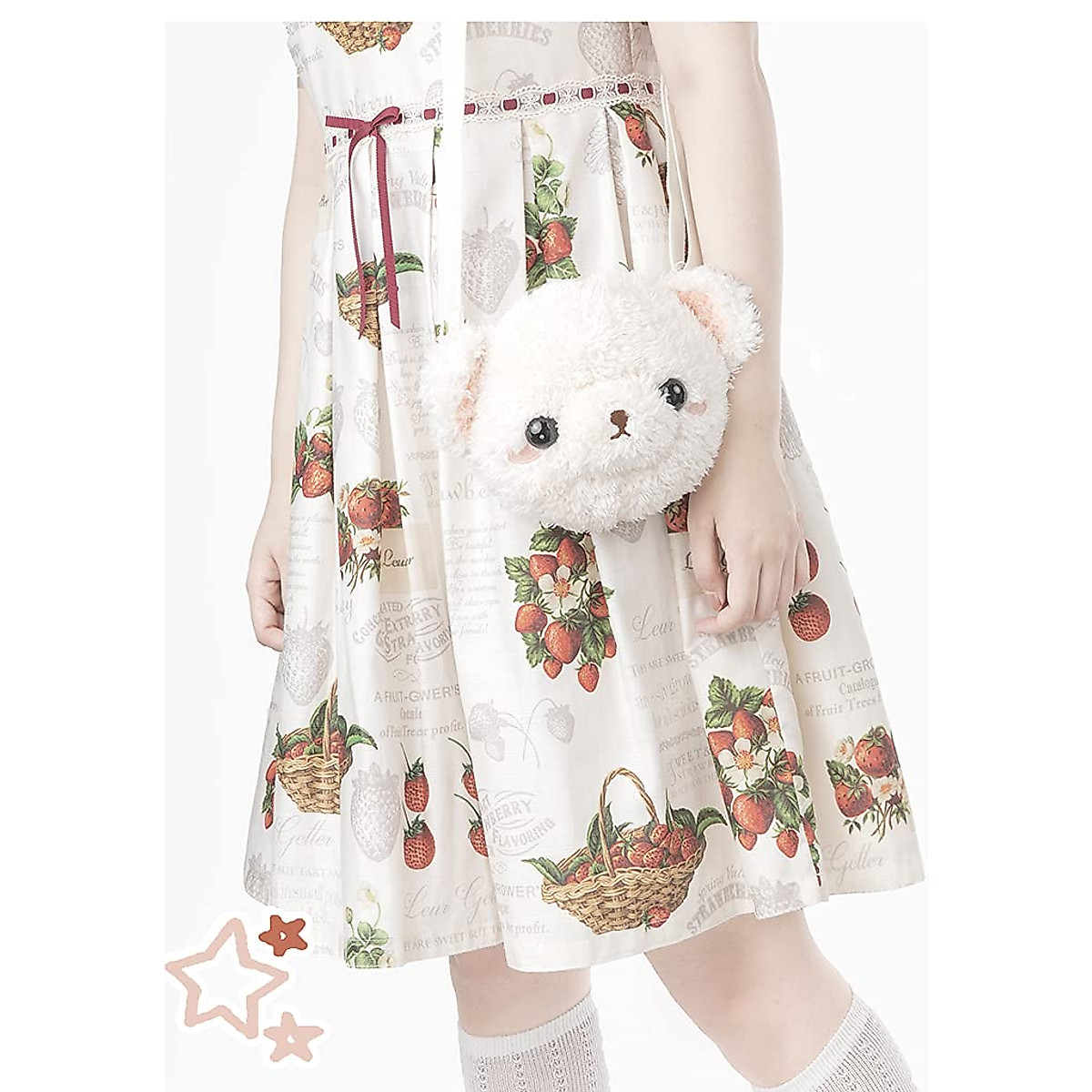 Hipi-shop Bear lolita plush Japanese cute Plush bag Creative shoulder bag Wallet Purse CrossBody bag for women and Girls (Black)