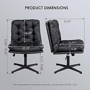 Chummaven High-Back Armless Home Office Chair No Wheels,Pu Leather Office Desk Chair Thick Swivel Rocking Vanity Chair Adjustable Computer Task Chair for Make Up,Small Space,Bedroom,Black