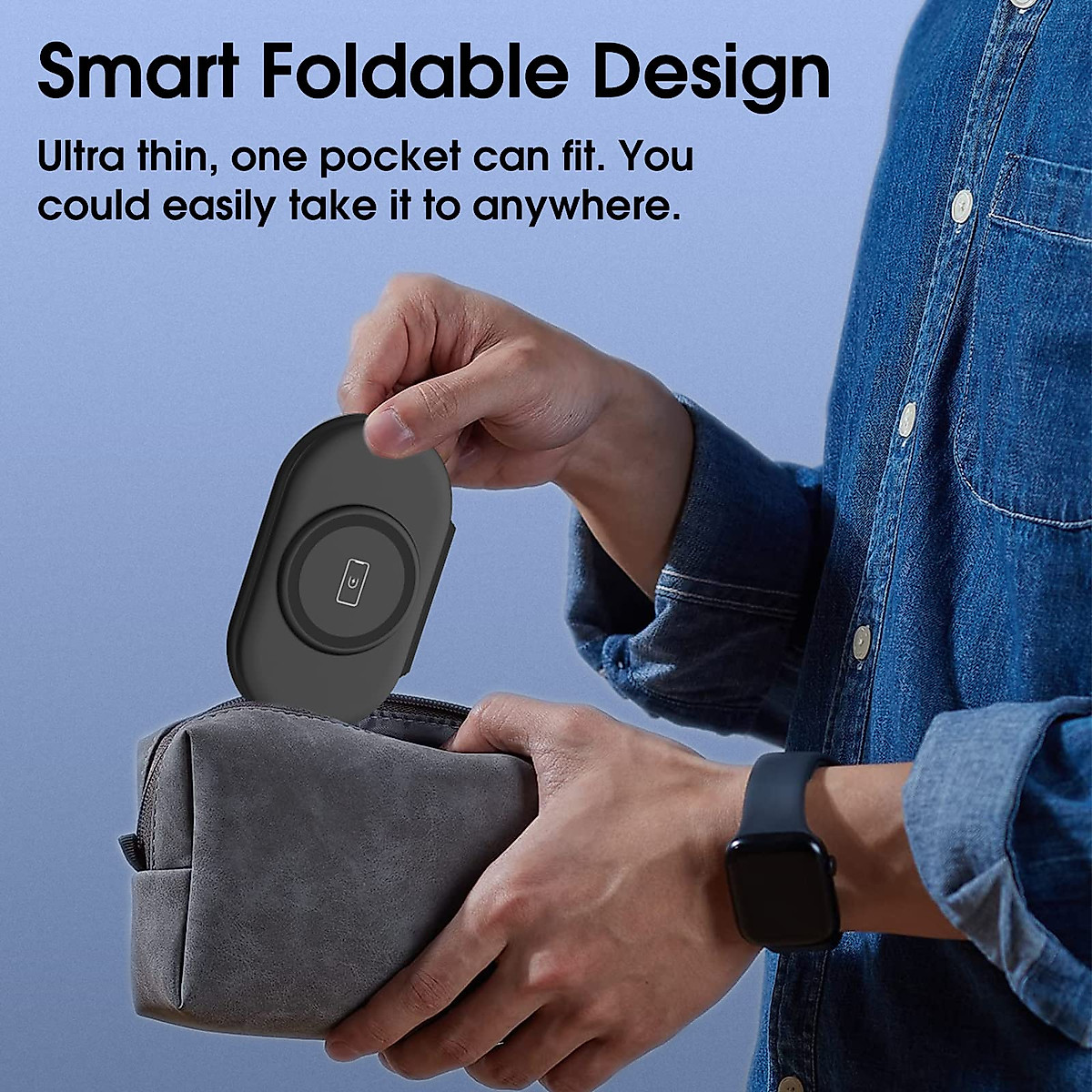 Wireless Charging Station, Folding Magnetic Travel Wireless Charger Pad for Apple, Fast Charging Station for iPhone 15/14/13/Pro Max, Compatible with Apple Watch Ultra/9/8/7 AirPods 3/Pro, Charger-Pad