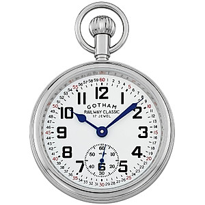 Gotham Men's Stainless Steel Mechanical Hand Wind Railroad Pocket Watch # GWC14111S