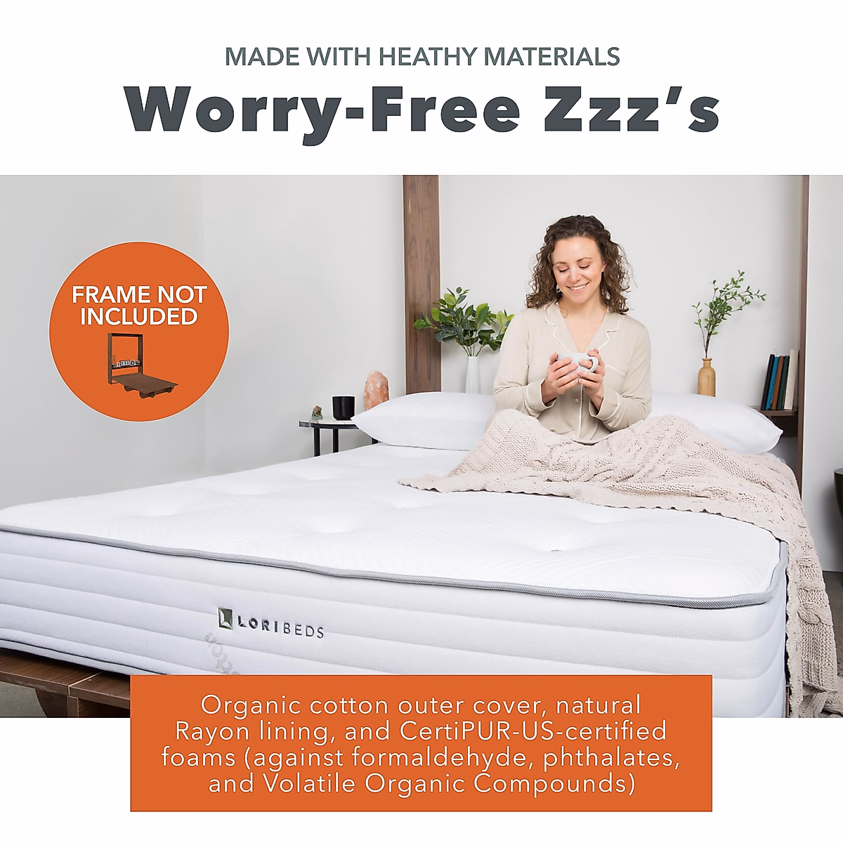 Lori Beds, Lori Mattress, Murphy Beds, Murphy Bed Mattress, Organic Cotton Cover, CertiPUR-US Memory Foam Mattress, 10-Inch Thick, Medium Firm, Twin Mattress Only