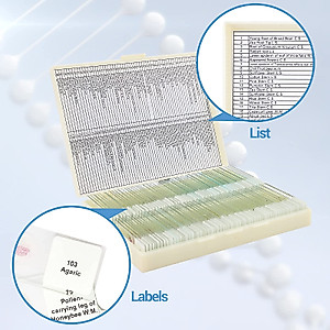 120+60 Microscope Slides with Specimens, Prepared Microscope Slides for Microbiology, Prepared Microscope Slides for Adults/Kids