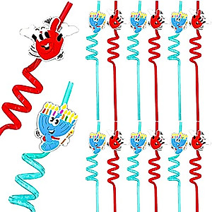 Dreidel and Menorah Hanukkah Straws - Reusable (12-Pack)