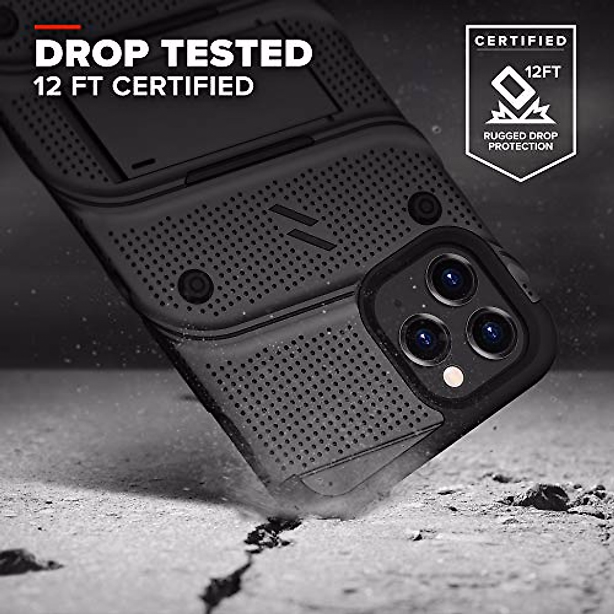 ZIZO Bolt Series for iPhone 12 Pro Max Case with Screen Protector Kickstand Holster Lanyard - Black