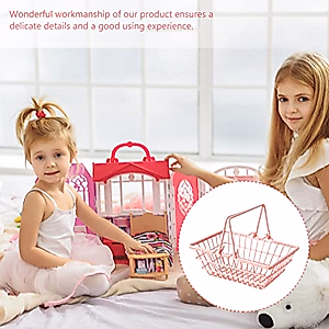 Toddmomy Mini Shopping Basket Metal Wire Storage Basket with Handles for Mini House Furniture Decoration Kids Party Favors