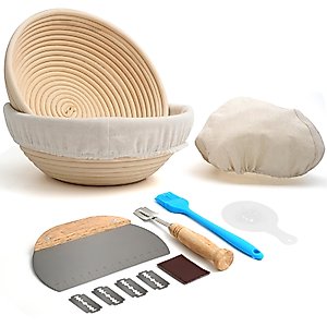 Unihopper Bread Proofing Basket Set of 2,9 Inch Round Sourdough Bread Baskets Bowls with Bread Lame Bread Making Tools Supplies for Sour dough Baking Fermentation