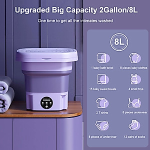 Portable Washing Machine, Foldable Mini Washer for Baby Clothes, Underwear Bra Intimates Delicates Socks or Apartment, Camping, RV, Travel, Business Trip (110V-240V), With US Adapter, Purple Color