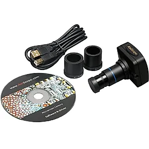 AmScope T360B-8M Digital Trinocular Compound Microscope, 40X-2000X Magnification, WF10x and WF20x Eyepieces, Brightfield, LED Illumination, Abbe Condenser, Double-Layer Mechanical Stage, Includes 8MP Camera with Reduction Lens and Software