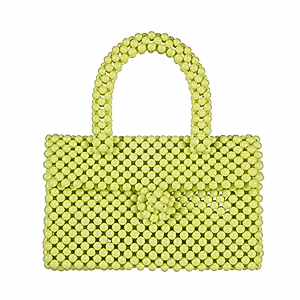 Abvokury YUSHINY Women Acrylic Beaded Clutch Macaron Color Message Bag with Strap for Wedding Evening Party (YellowGreen)