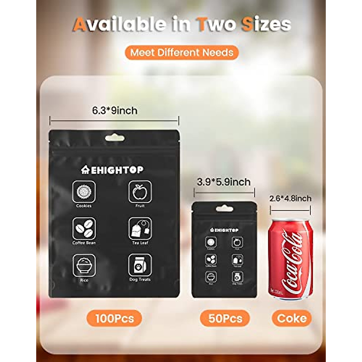 Resealable Bags, Mylar Bags Smell Proof Bags with Clear Window,Packaging Bags for Storage Coffee Beans, Cookie, Lipstick, Candy，White