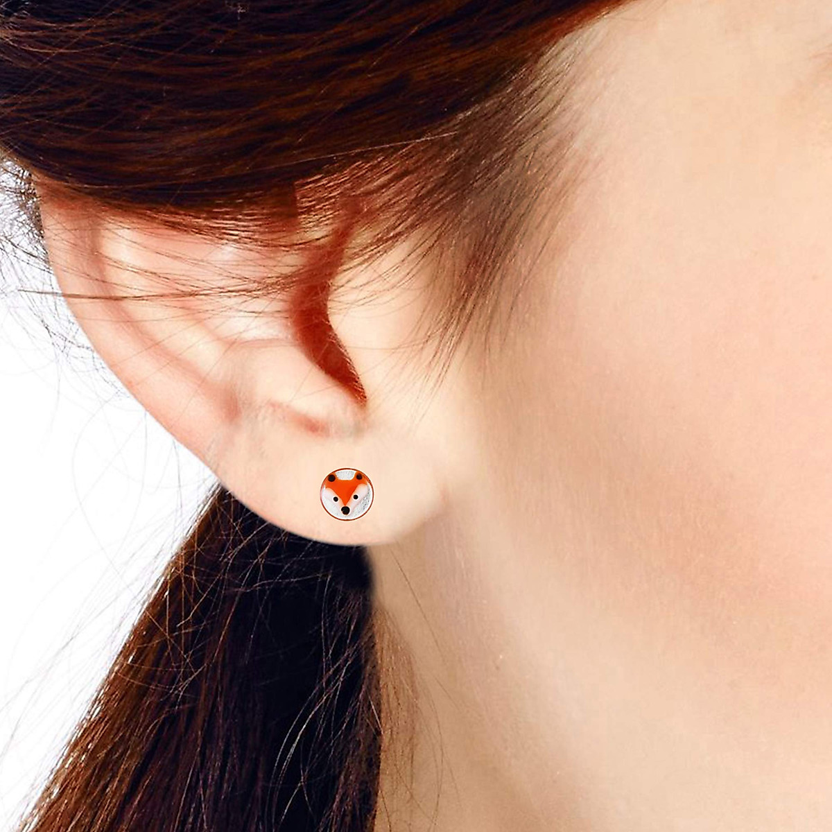 AeraVida Fun Charming Enamel Mini Fox Animal .925 Sterling Silver Stud Earrings