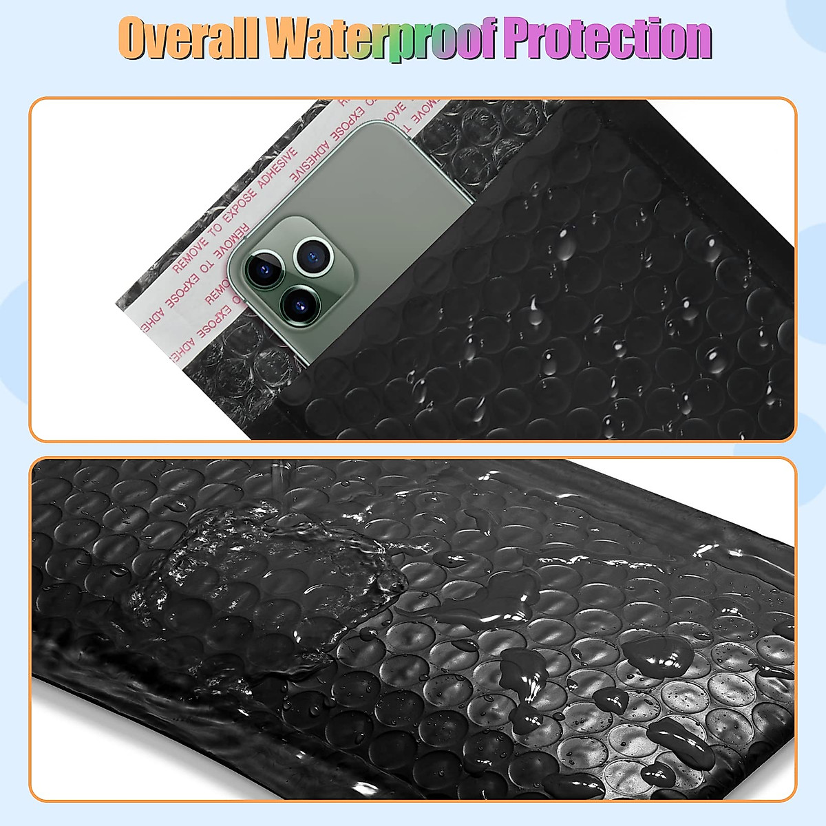 4 x 8 Inch Bubble Mailers 60 Pack, Self-Seal Poly Padded Envelope, Waterproof Shipping Bags for Small Business, Black