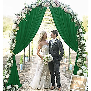 MODFUNS Emerald Green Curtains Backdrop 10x10FT 2 Panels Chiffon Fabric Curtain for Bridal Sheer Backdrop Curtains for Reception Prom Sheer Wedding Curtain Backdrop for Party Receprtion Window Drapes