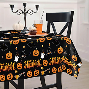 3 Pack Halloween Tablecloth Rectangle 54" x 108" Plastic Table Cloth Disposable Black Camping Table Cover Decorations Cute Pumpkin Ghost Scary Spooky Indoor Outdoor Waterproof Birthday Party Supplies