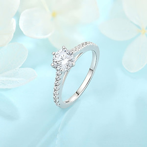 FJ 1CT Promise Ring 925 Sterling Silver Engagement Wedding Anniversary Eternity Ring Round Cut Cubic Zirconia Solitaire Ring for Women Size 10