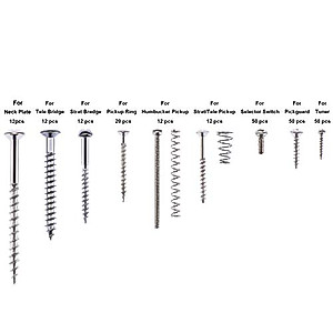Canomo 254 Pieces Electric Guitar Screw Kit (9 Types) with Springs for Electric Guitar Bridge, Pickup, Pickguard, Tuner, Switch, Neck Plate, Guitar Strap Buttons and A Elbow tweezers, Chrome