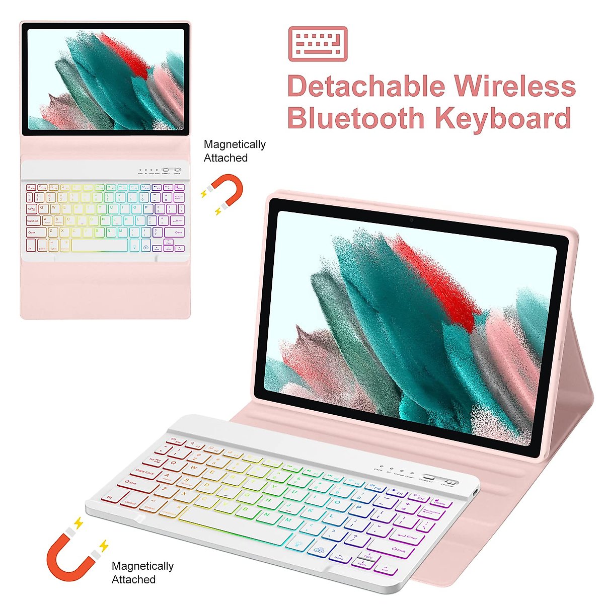 Backlit Keyboard Case for Galaxy Tab A8 10.5 Inch 2022, Detachable Wireless Keyboard, Protective Cover Case Compatible with Samsung Galaxy Tab A8 10.5" SM-X200 X205 X207 Tablet, Pink