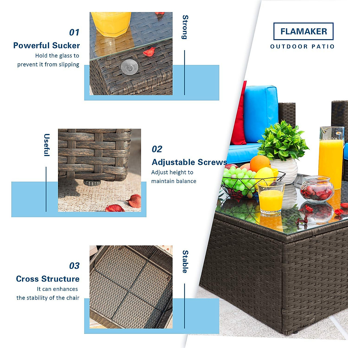 Flamaker 6 Pieces Patio Furniture Set Outdoor Sectional Sofa Outdoor Furniture Set Patio Sofa Set Conversation Set with Cushion and Table (Blue)