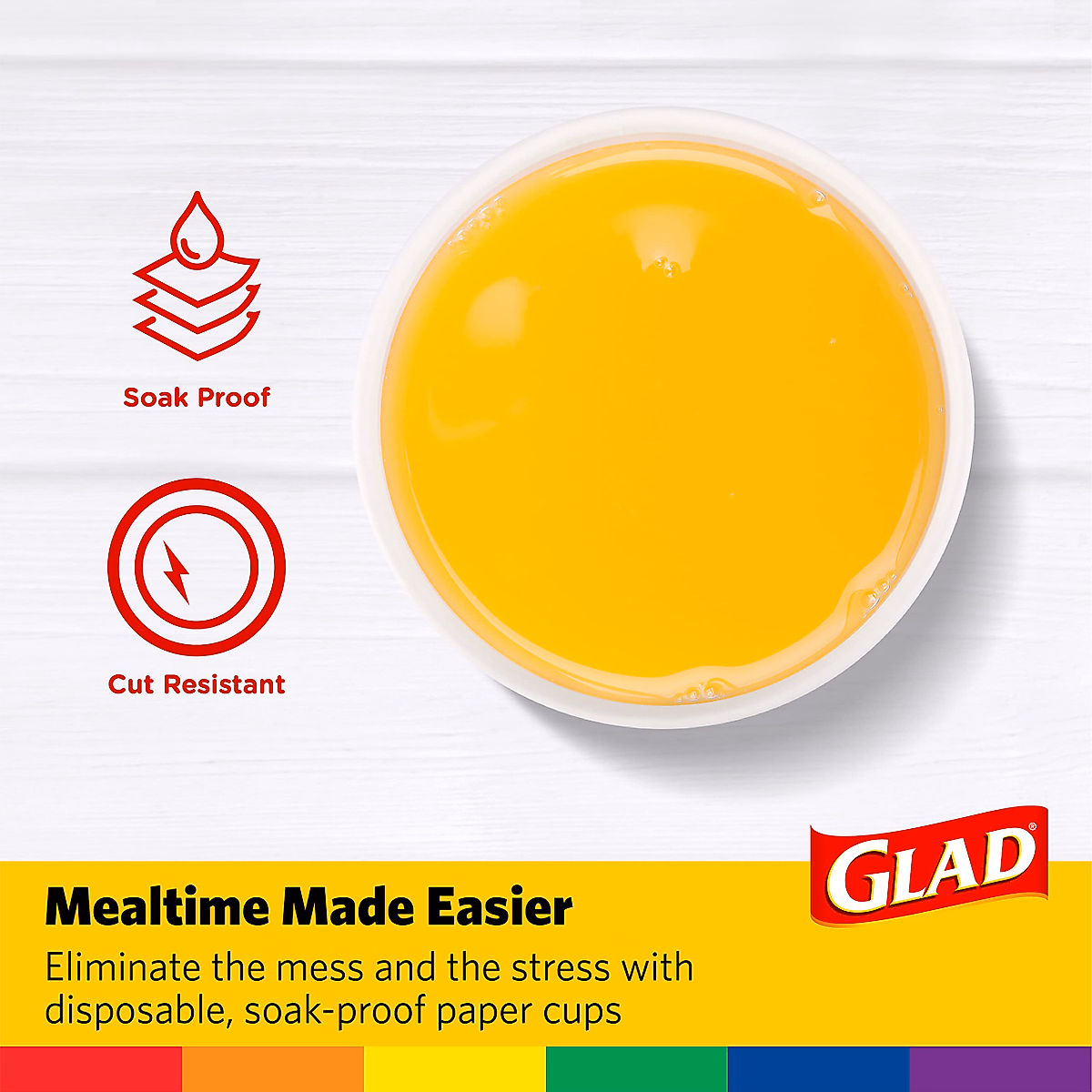 Glad Everyday Disposable Paper Cups with Rainbow Design | Heavy Duty Paper Cups, 12 Oz Paper Cups for All Beverages and Everyday Use | 12 Ounces, 50 Count