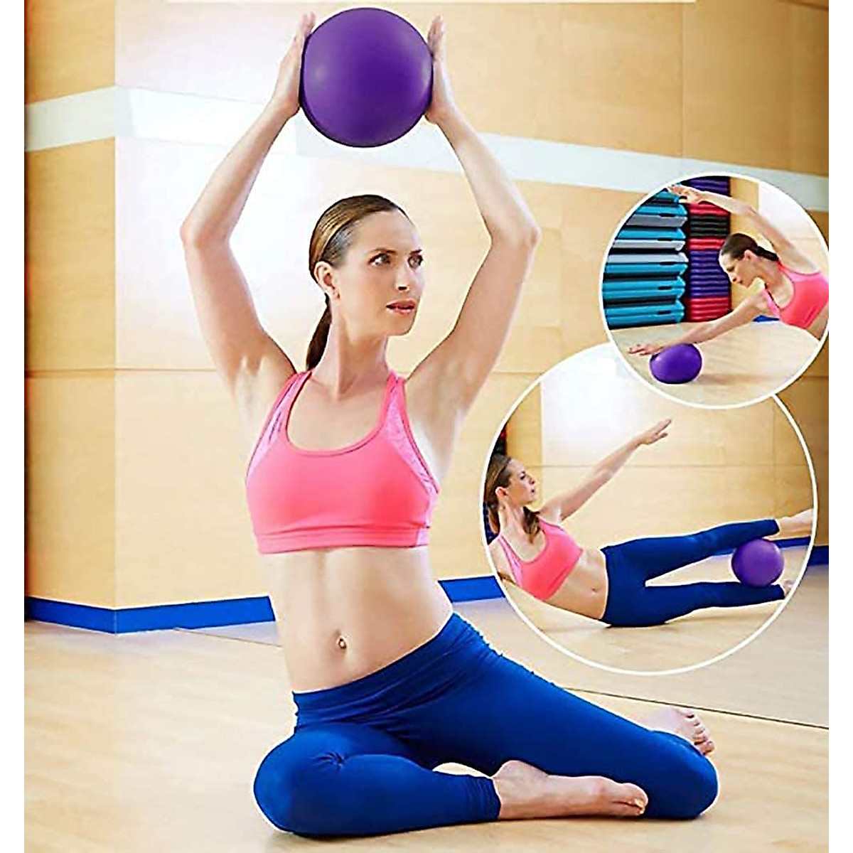 3Pcs Mini Pilates Exercise Yoga Ball, 6 Inch Small Inflatable Exercise Yoga Ball,Core Training and Physical Therapy Equipment, with Pump(Purple/Blue/Pink)