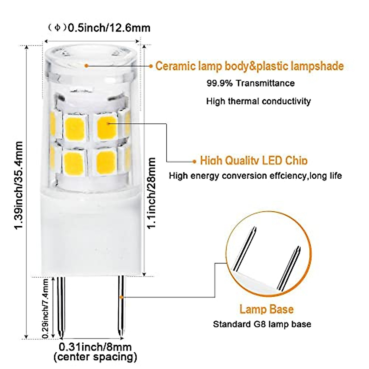 G8 Led Bulb 3W Equivalent to WB25X10019 20W Halogen Lamp Bulb 20W Replacement for GE Microwave, 120V Natural White 4000K (2 Pack)
