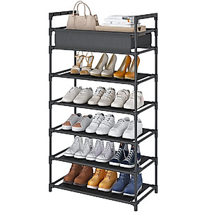 Boeeoan 6-Tier Stackable Shoe Rack Plus Storage Bag, Sturdy Shoe Shelf, Non-Woven Fabric Shoe Shelf with Storage Organizer, Black