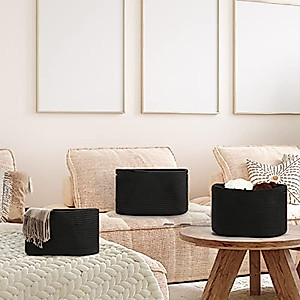 CASAVIDA Woven Baskets for Storage Set of 3, Cotton Rope Basket Storage Baskets for Organizing with Handles, Closet Soft Storage Baskets for Shelf Nursery Baby Laundry Bedroom Living Room