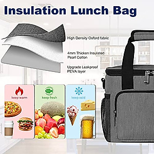 Deosk Lunch Box for Men/Women,Insulated Lunch Bag Cooler Bag,Leak-Proof Large Beach Cooler Adult Lunch Box for Work/Picnic/Travel(M-grey)