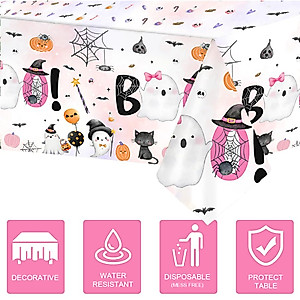 AIBIIN 3pcs Little Boo Tablecloth Halloween Baby Shower Tablecloth Decorations Halloween Spooky Boo Birthday Plastic Disposable Table Covers Halloween Birthday Table Decorations 108 x 54 Inch