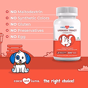 Cranberry for Dogs - 300 Chewable Tablets - Urinary Tract Support, Bladder Support for Dogs, Dog UTI, Bladder Stones, Dog Incontinence Support, Cranberry Supplement for Dogs