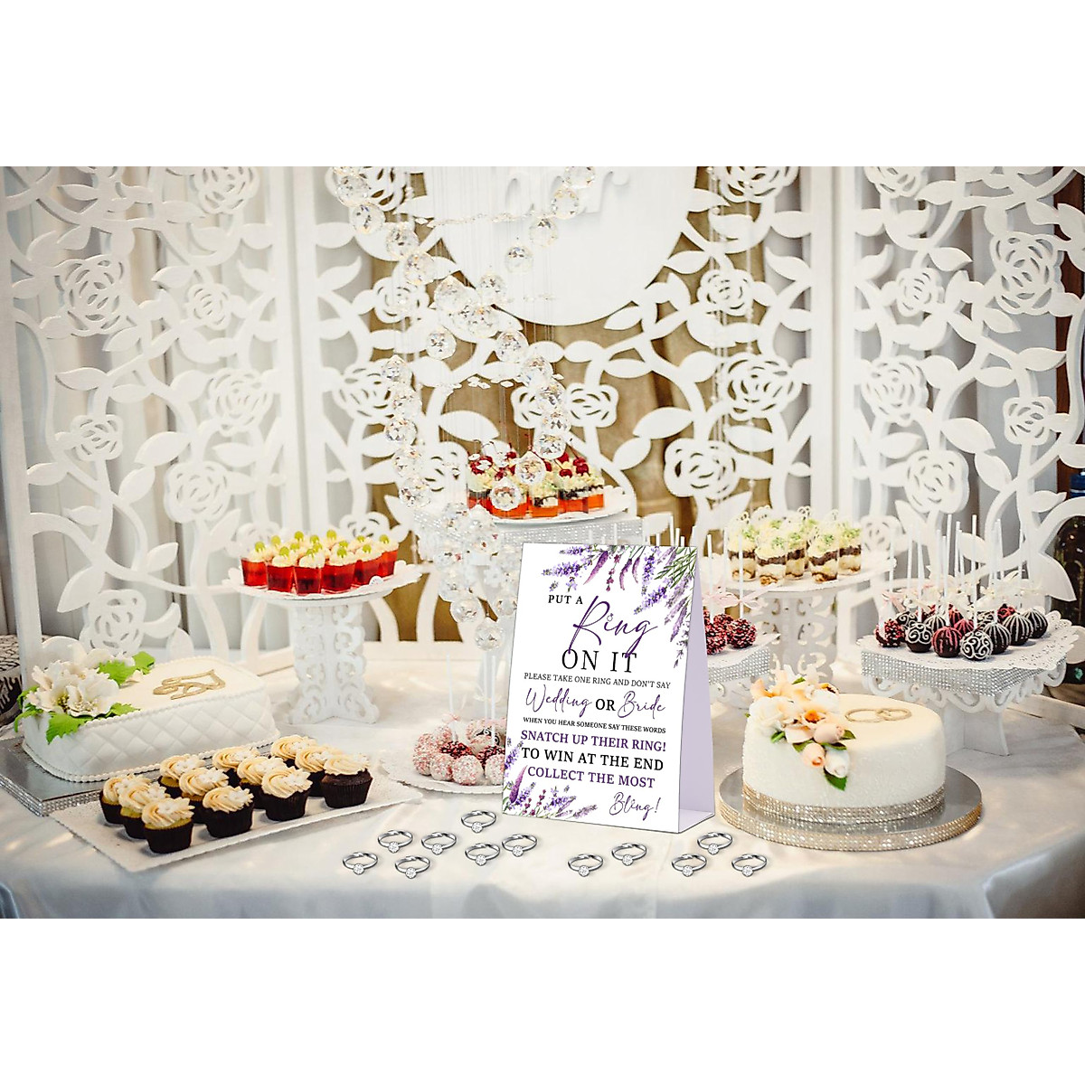 Lavender Purple Don't say Bride or Wedding Game, Put a Ring on It Bridal Shower Game with 50 Fake Rings, Bridal Shower Decorations, Wedding Shower or Bachelorette Party Supplies - 13