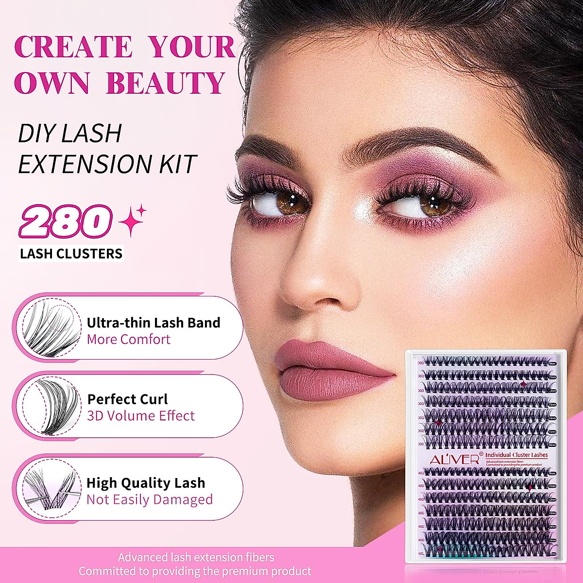ALIVER DIY Eyelash Extensions Kit, Single Cluster Eyelashes 280 Pcs Extensions Super Thin Cluster Eyelashes, Easy to Wear, Single Lash Clusters for Halloween Makeup(30D&40D Mixed, 9-16mm 280Pcs)