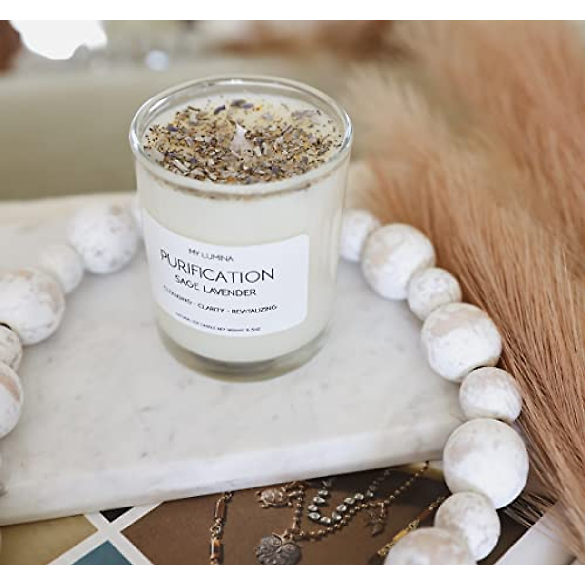 My Lumina Purification Sage Lavender Candle - Smudging Chakra Balancing Healing Candle Natural Soy Wax - White Sage Natural Scented Purifying Candle for Aromatherapy