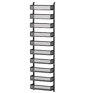 DAOTENGQL Over the Door Organizer Hanging with 10 tiers Mesh Baskets, Stable & Adjustable Pantry Spices Rack for Snacks Baby Essentials Toiletries Toys and Small Clothes, etc, Black, (SA005)