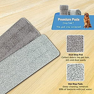 CQT Commercial Flat Microfiber Floor Mop Cleaning System 24" Inch Wet Dry and Dust Hardwood with 4 Washable Pads Cleaner for Laminate Tile Stainless Steel Handle and Extension (Blue)