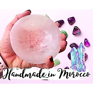 Worldly Finds Selenite Crystal Smudge Bowl, Polished Thickly Hand-Carved, Moroccan Crystal Holder to Charge, Cleanse Crystals, Charging, Smudging Bowl, Spiritual Gifts, Wicca Supplies (4" Large)