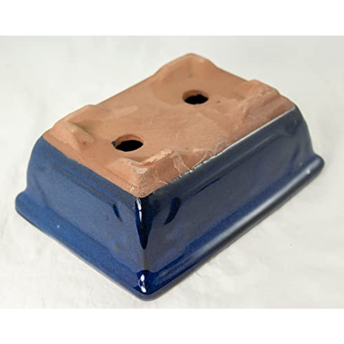 Rectangular Blue Glazed Cactus & Succulent Planter, Bonsai Pot + Mesh + Wire - 6"x 4.5"x 2.25"