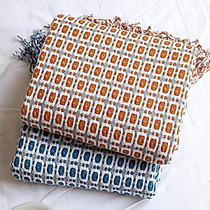 Acrylic Knitted Throw Blanket, Woven Blanket with Tassels Wave Textured Lightweight and Soft Cozy Decorative Blanket Throws for Travel, Couch, Bed, Sofa, 51"x63", Blue