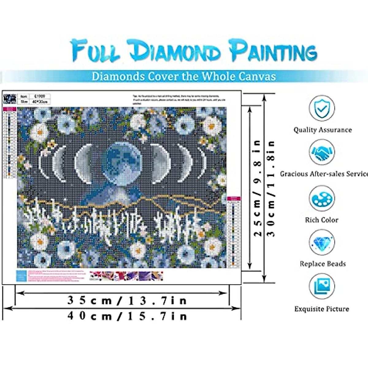 Moon Diamond Painting Kits for Adults -Flower 5D Diamond Art Kits, Full Drill Diamond Painting,Gem Arts and Crafts for Beginner Kids Home Wall Decor 16 x 12 Inch