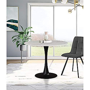 Meridian Furniture Holly Collection Modern | Contemporary Round Faux Marble Top Dining Table, 36" Wide, Matte Black Metal Base