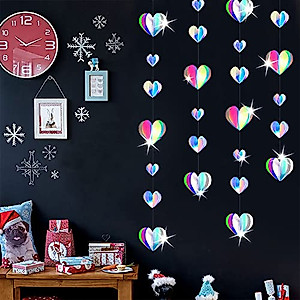 24Pcs 3D Iridescent Heart Garlands Holographic Birthday Party Streamers Anniversary Home Ceiling Décor Engagement Wedding Baby Shower Graduation Classroom Party Supplies