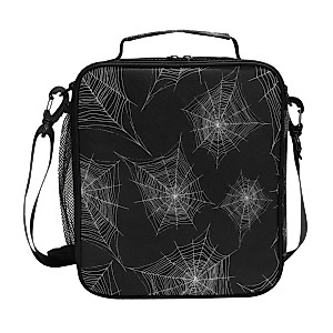 ZZXXB Spider Web Insulated Lunch Bag Box Reusable Thermal Cooler Bag Tote Outdoor Travel Picnic Bag With Shoulder Strap for Children Students Adults