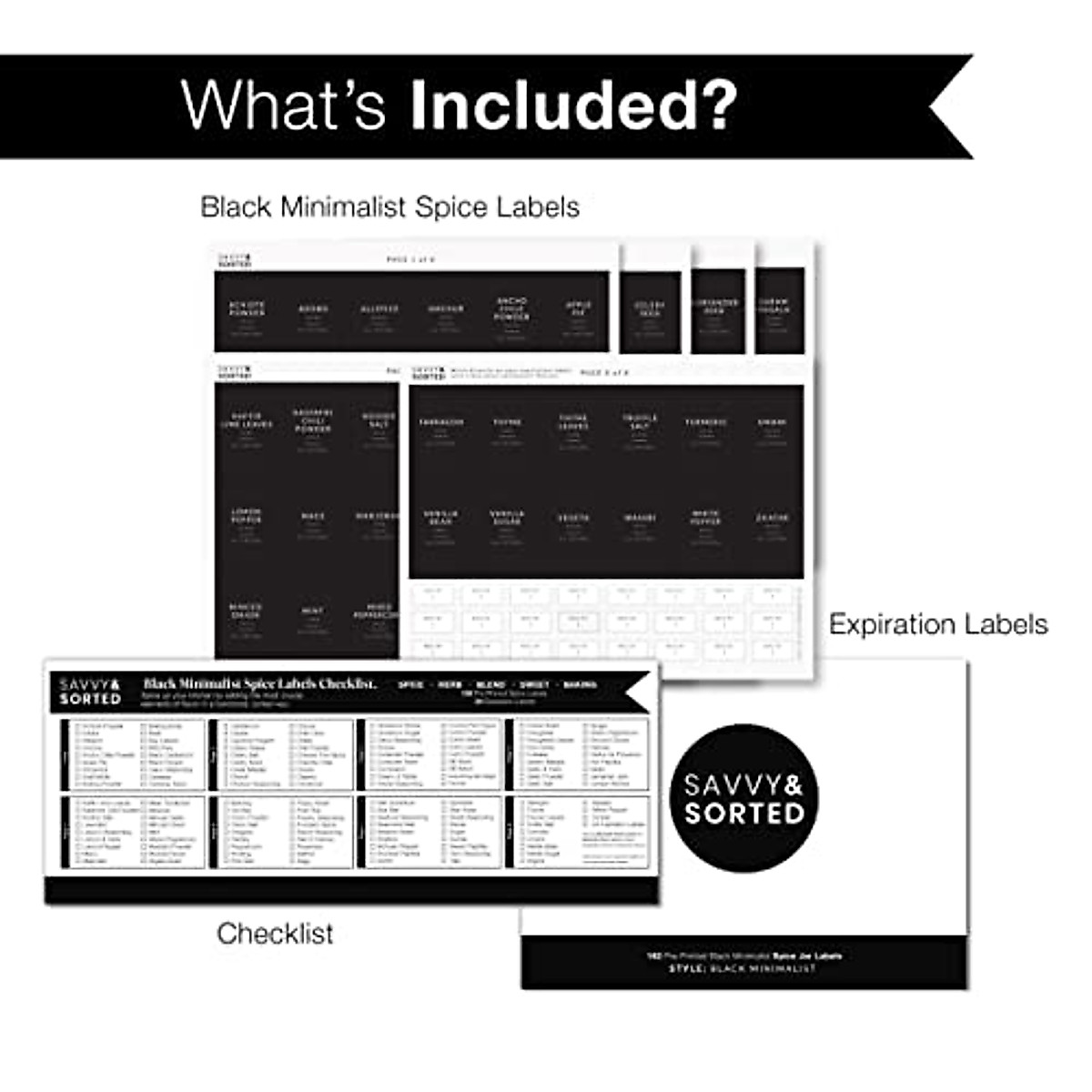 148 Black Minimalist Spice Labels Stickers | Spice Jar Labels Preprinted | White Text on Black Labels | Spice Jars with Label | Herb Stickers Kitchen Pantry Labels | Spice Jar Organization