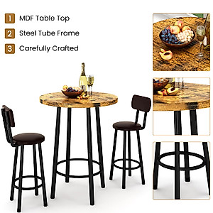 DKLGG 3-Piece Dining Wooden Table and Pu Cushion Chair Sets for Small Space Living Room/Kitchen, 23", Rustic Brown