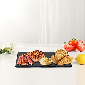 Lidesheng 5 Pack 13''x9'' Black Slate Cheese Board Slate Stone Plates with Natural Edge Square Serving Tray Coaster for Fruit Dessert Appetizer Cake Fruit Meat Kitchen Dining Party