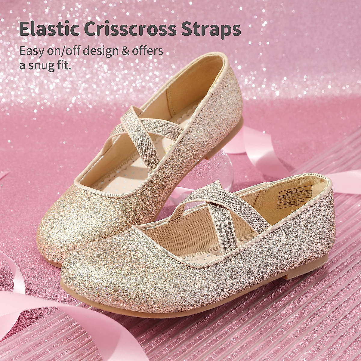 DREAM PAIRS Unisex-Child Flats,Mary Jane, Gold, 2 Little Kid