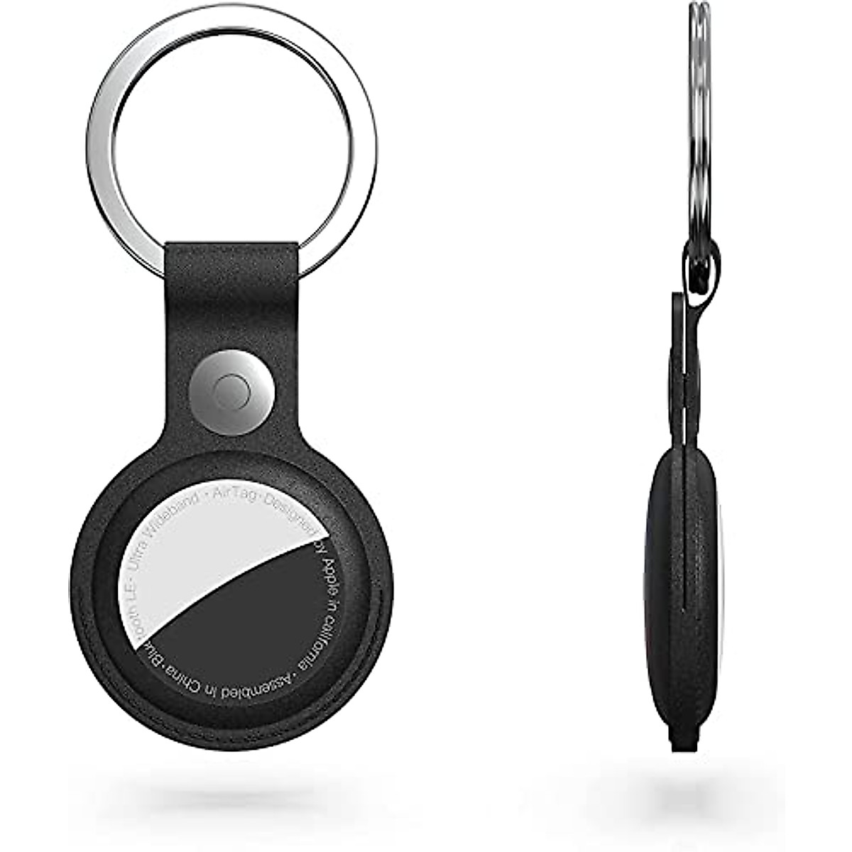 Airtag Leather Case GPS Leather Case Anti Scratch Protective Skin Protective Cover with Key Chain Easy to Connect with Key, Backpack and Clothing Bag(Black)