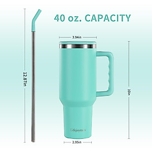Lifejoymax 40 oz Tumbler with Handle and Straw Lid - Vacuum Insulated Tumbler Stainless Steel Insulated Cup Water Bottle Coffee Travel Mug Spill Proof Leak Proof Reusable Tumblers 40 Ounce - Blue